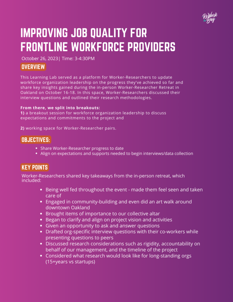 Job Quality for Workforce Providers - ReWork the Bay
